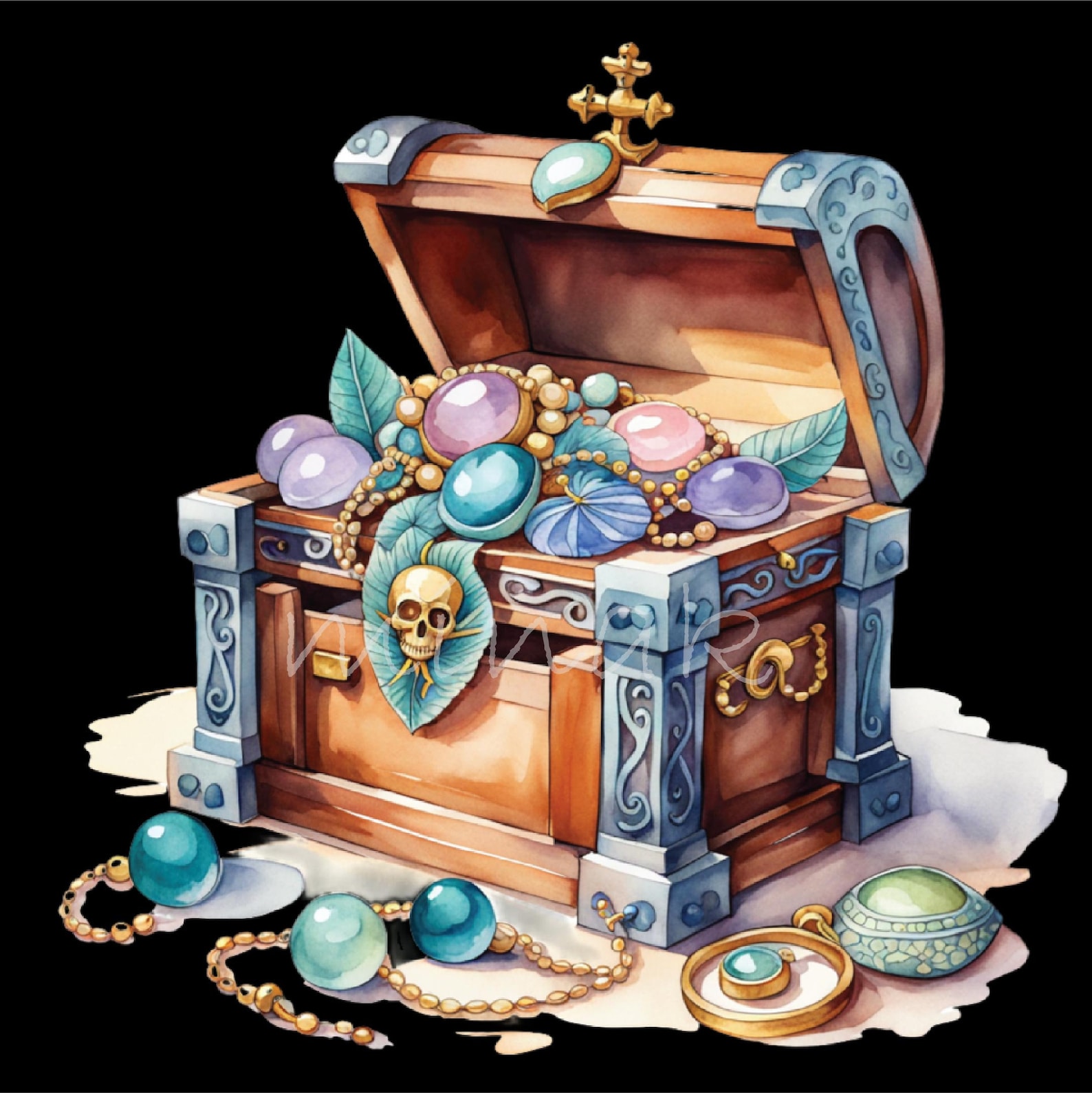 Treasure Chest Clipart PNG, 15 Watercolor Pirate Jewelry Png ...