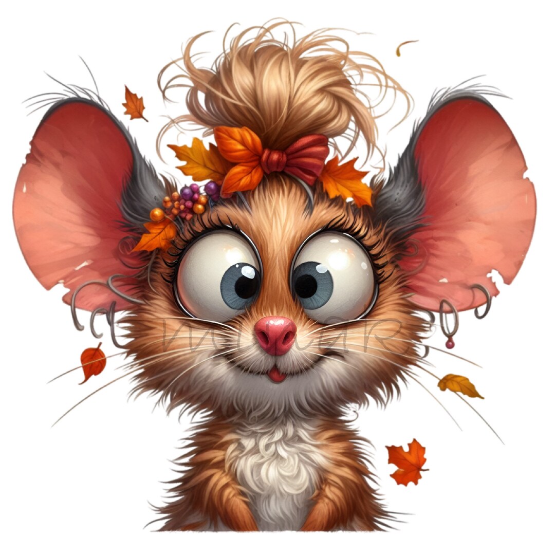 10 PNG Cute Autumn Mouse Clipart, Cartoon Mouse With Big Eyes PNG ...