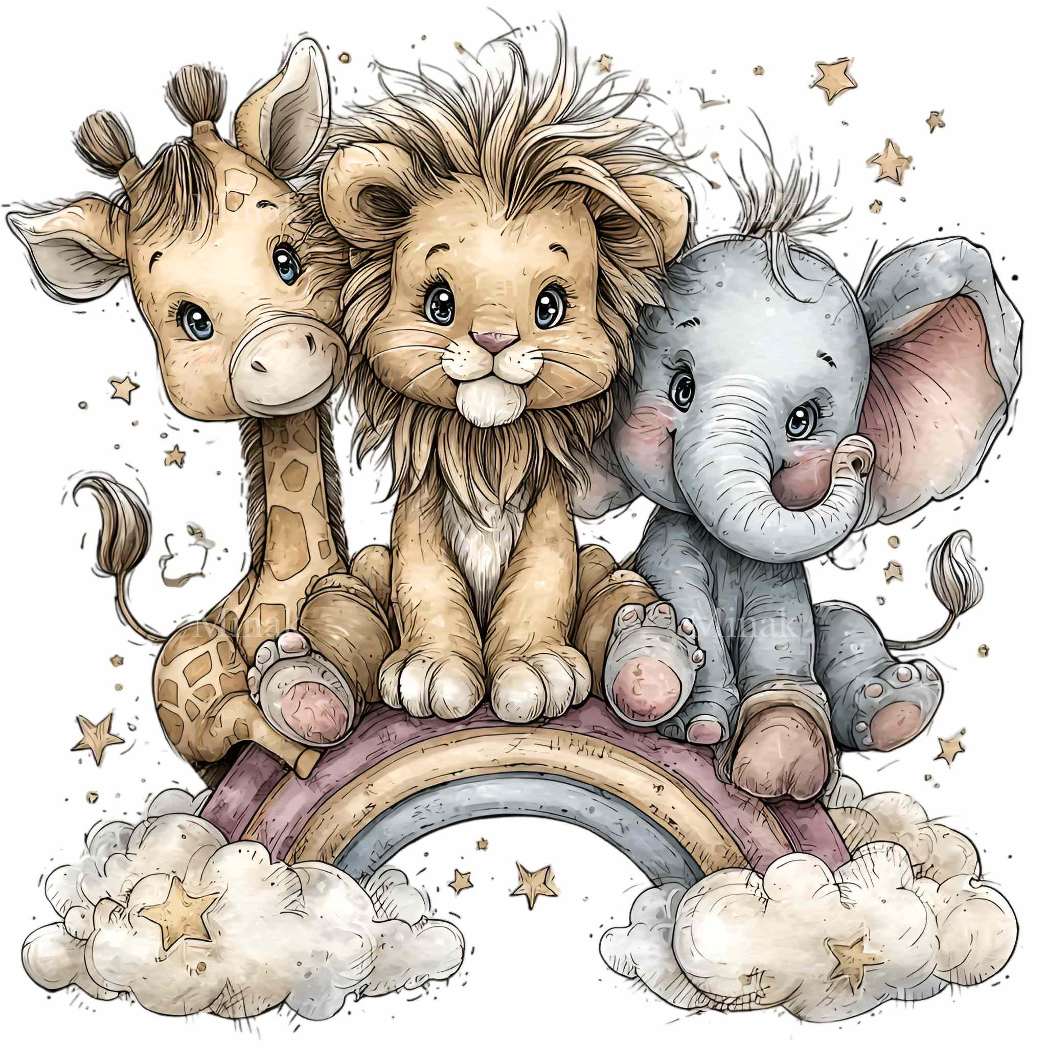 12 PNG Safari Baby Animals Clipart – Lion Giraffe Elephant PNG – Jungle ...