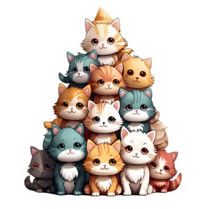 Cute Cats Clipart, 15 Adorable Cat Pyramid PNG, Kawaii Cat Illustration ...
