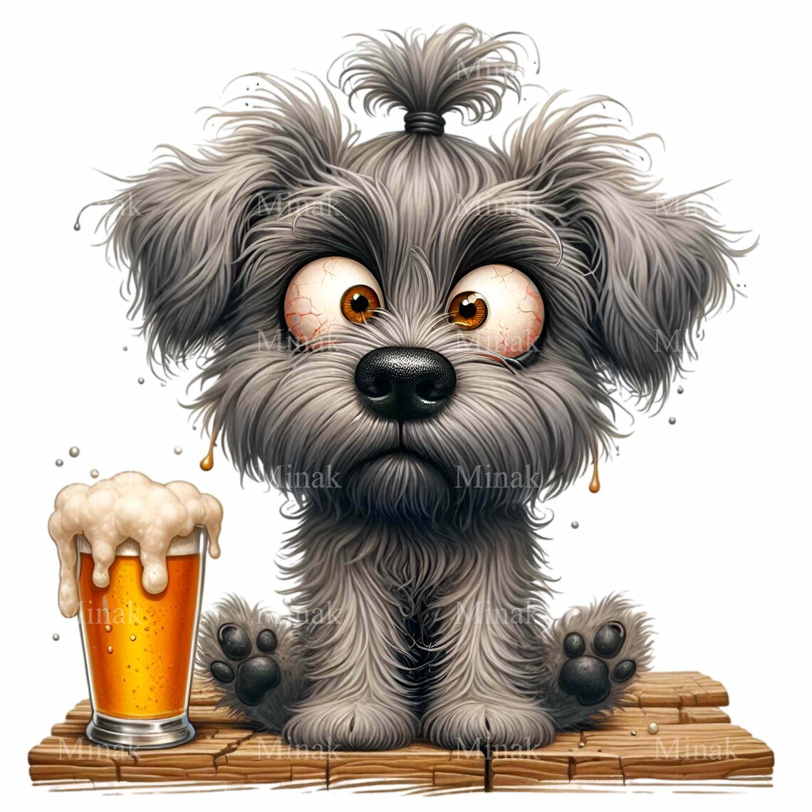 12 Funny Dog PNG Clipart, Scruffy Pup With Beer Mug and Bottle, Cute ...