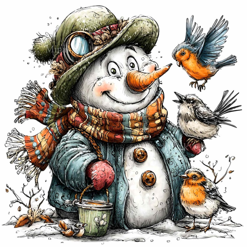 15 PNG Winter Bird Snowman – Christmas PNG Clipart for Cards, Festive ...