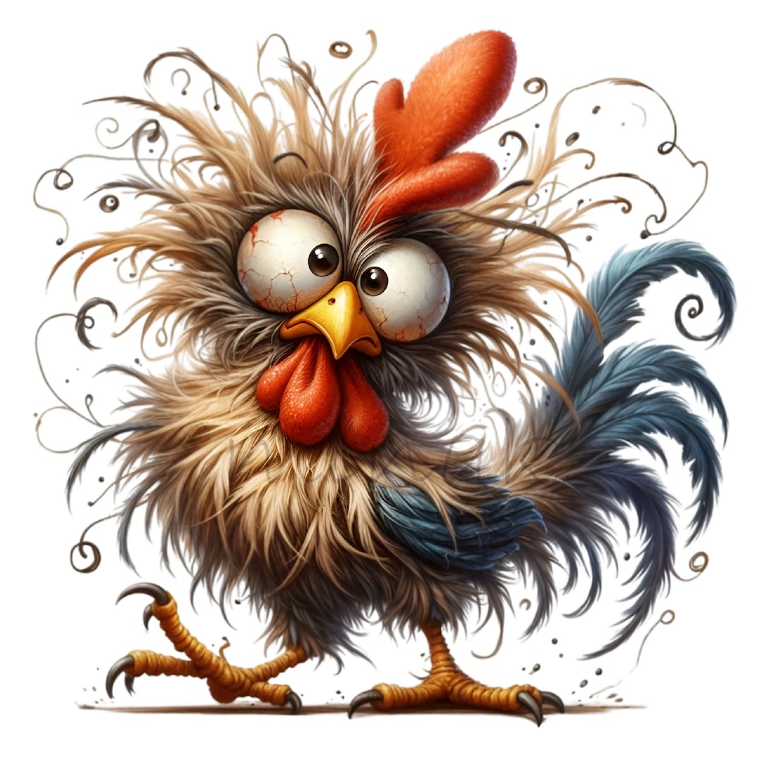 12 Funny Crazy Chicken PNG Clipart With Big Eyes, Messy Feathers ...