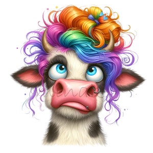 10 PNG Rainbow Cow Clipart – Colorful Cow PNG – Funky Farm Animal ...