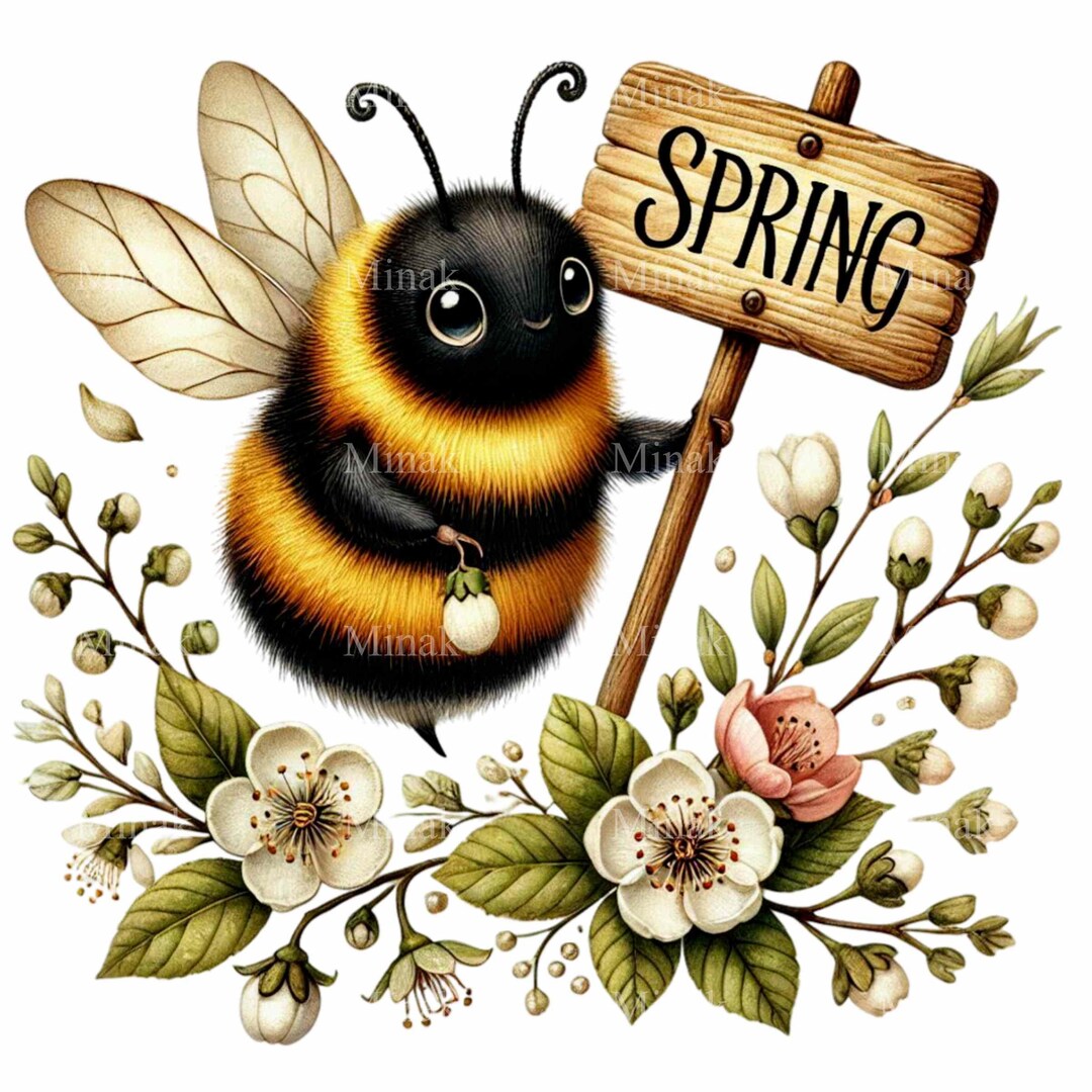 12 Spring Bee PNG Clipart, Cute Bumblebee With Flowers, Whimsical ...