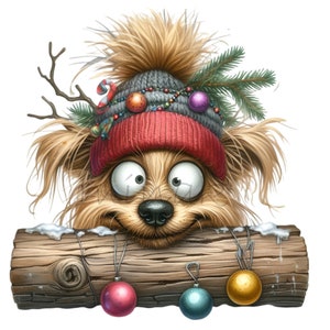 15 Funny Christmas Dog PNG Clipart With Hat, Scarf and Ornaments on ...