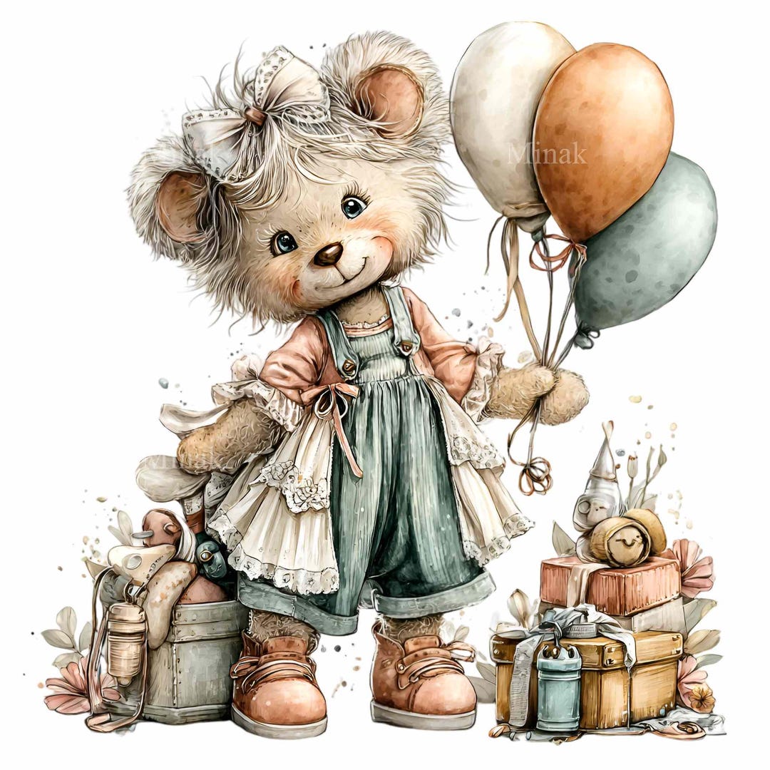 15 PNG Birthday Bear Clipart – Cute Animal PNG – Balloon Bear Design ...