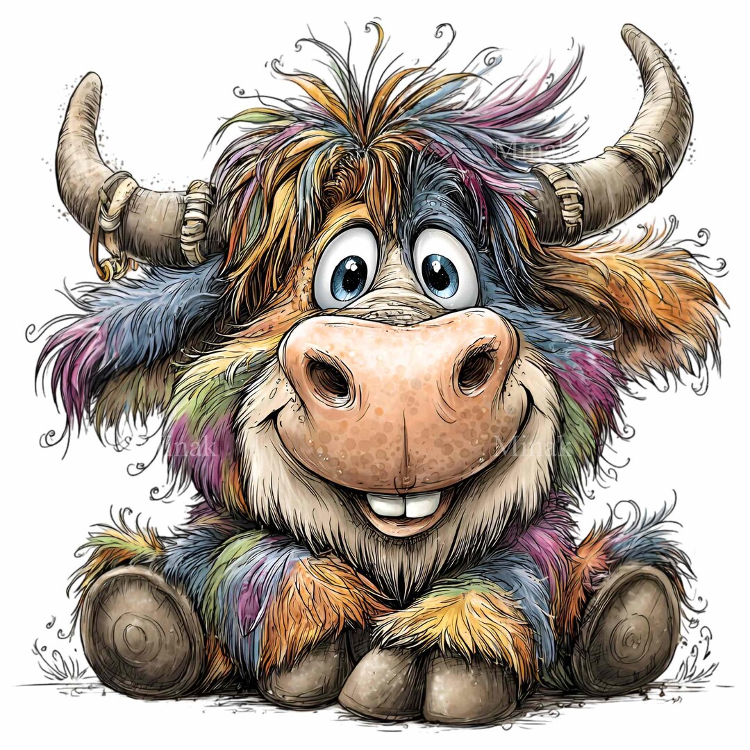 10 PNG Rainbow Bull Clipart – Funny Highland Cow PNG – Colorful Farm ...