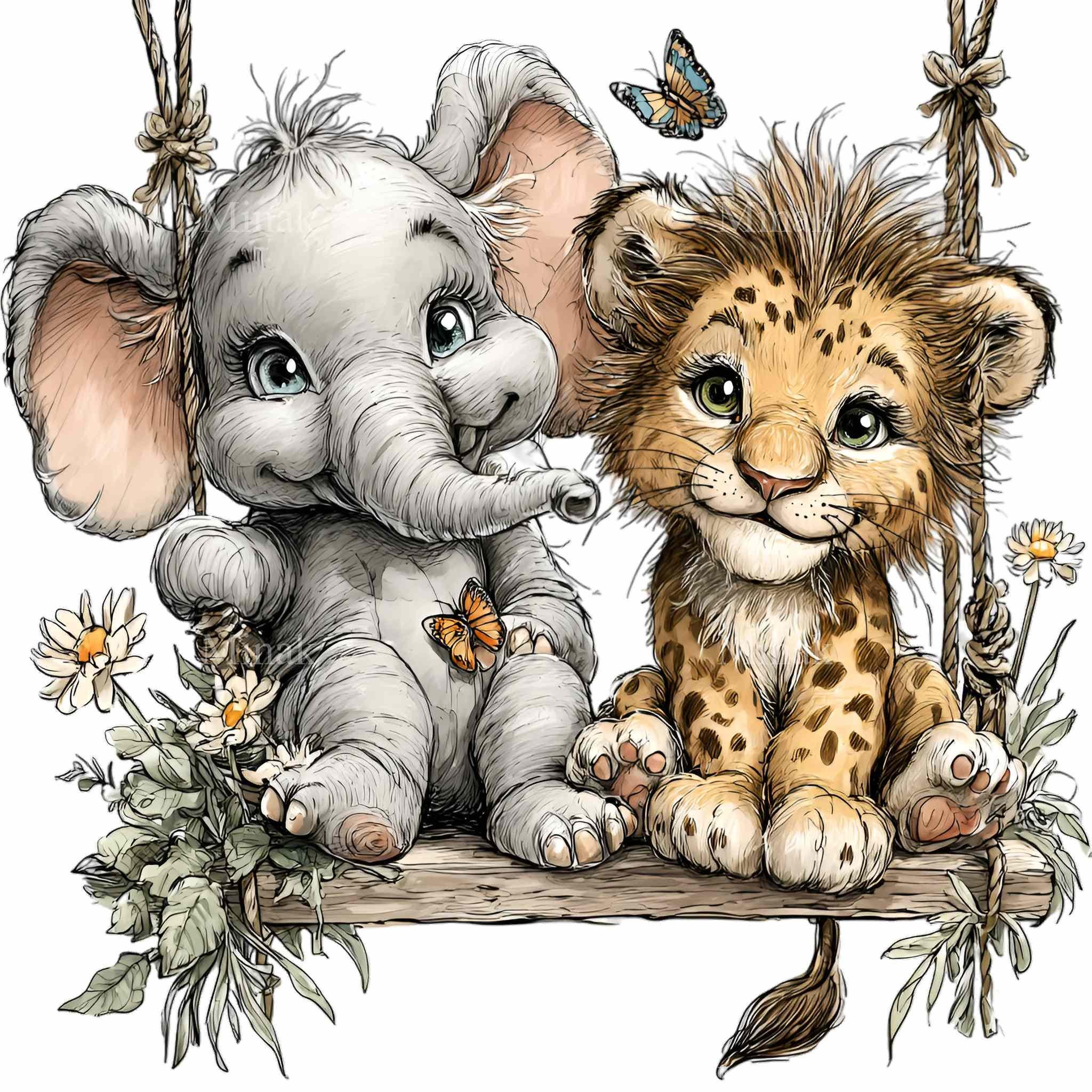 10 PNG Safari Baby Animals Clipart – Lion, Elephant, Leopard PNG ...
