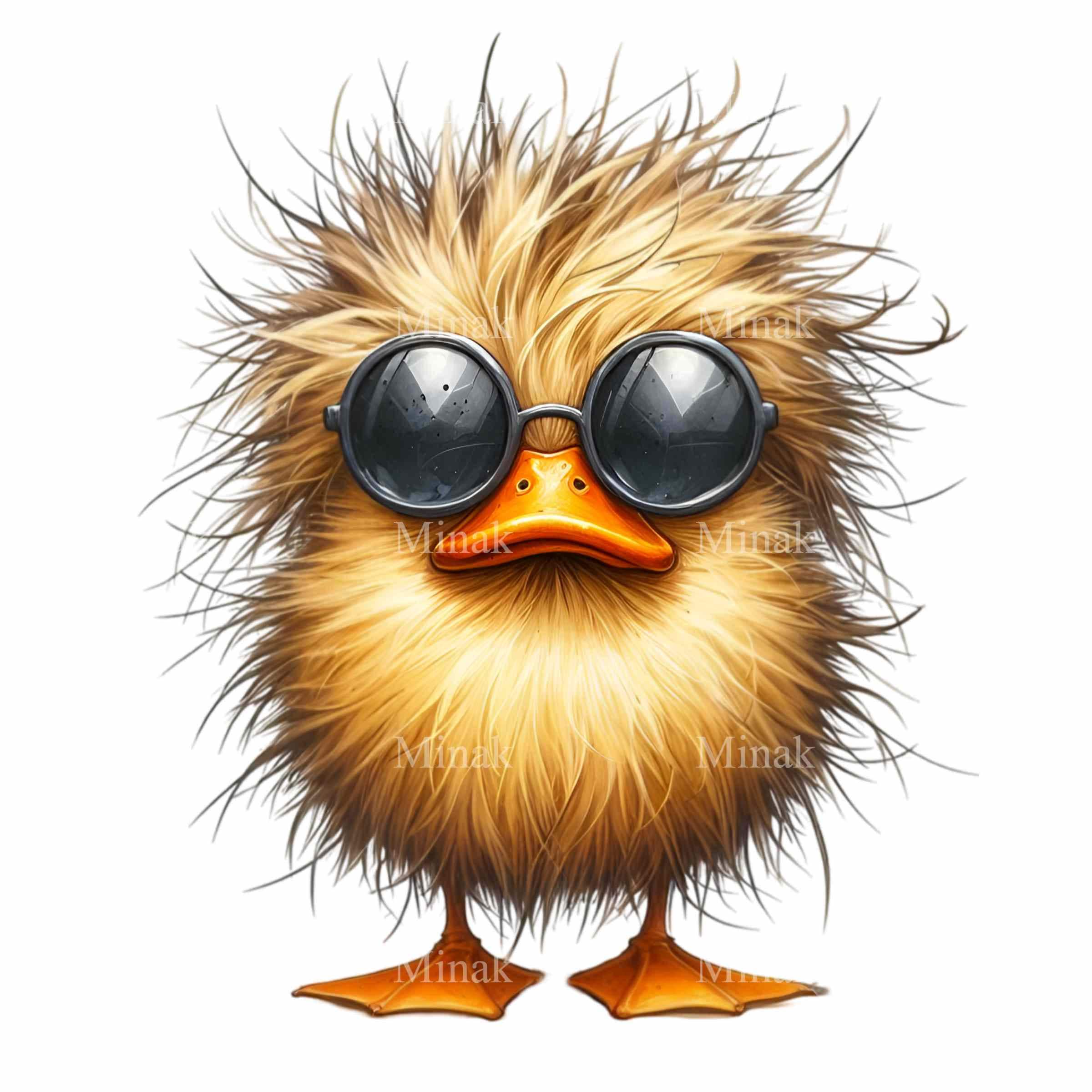 Cute Curly-haired Duck Clipart With Sunglasses, 12 Funny Cartoon Animal ...