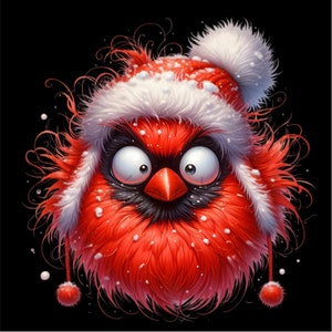 Red Cardinal Santa Hat 12 PNG Comics Quirky Bird Cartoon Illustration ...