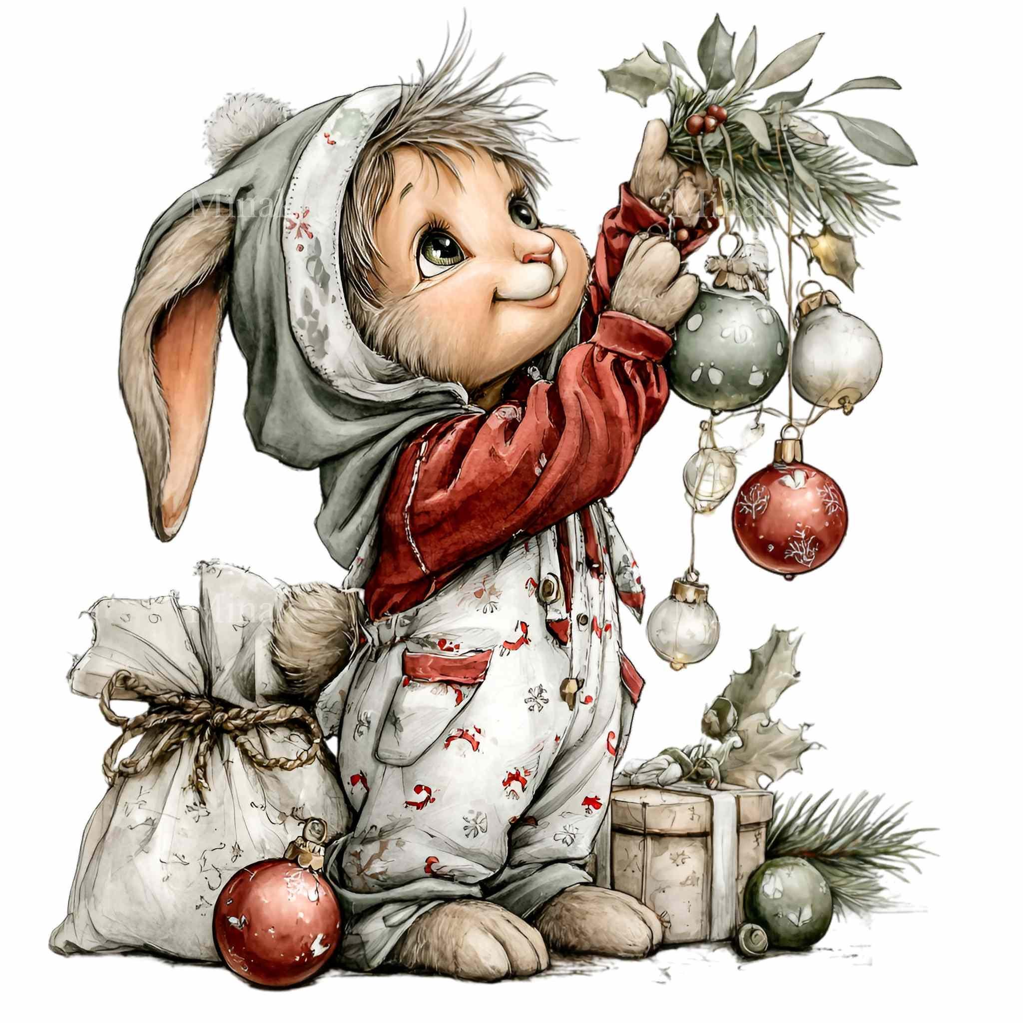 16 PNG Festive Bunny Clipart – Cute Winter Rabbit PNG – Holiday Animal ...