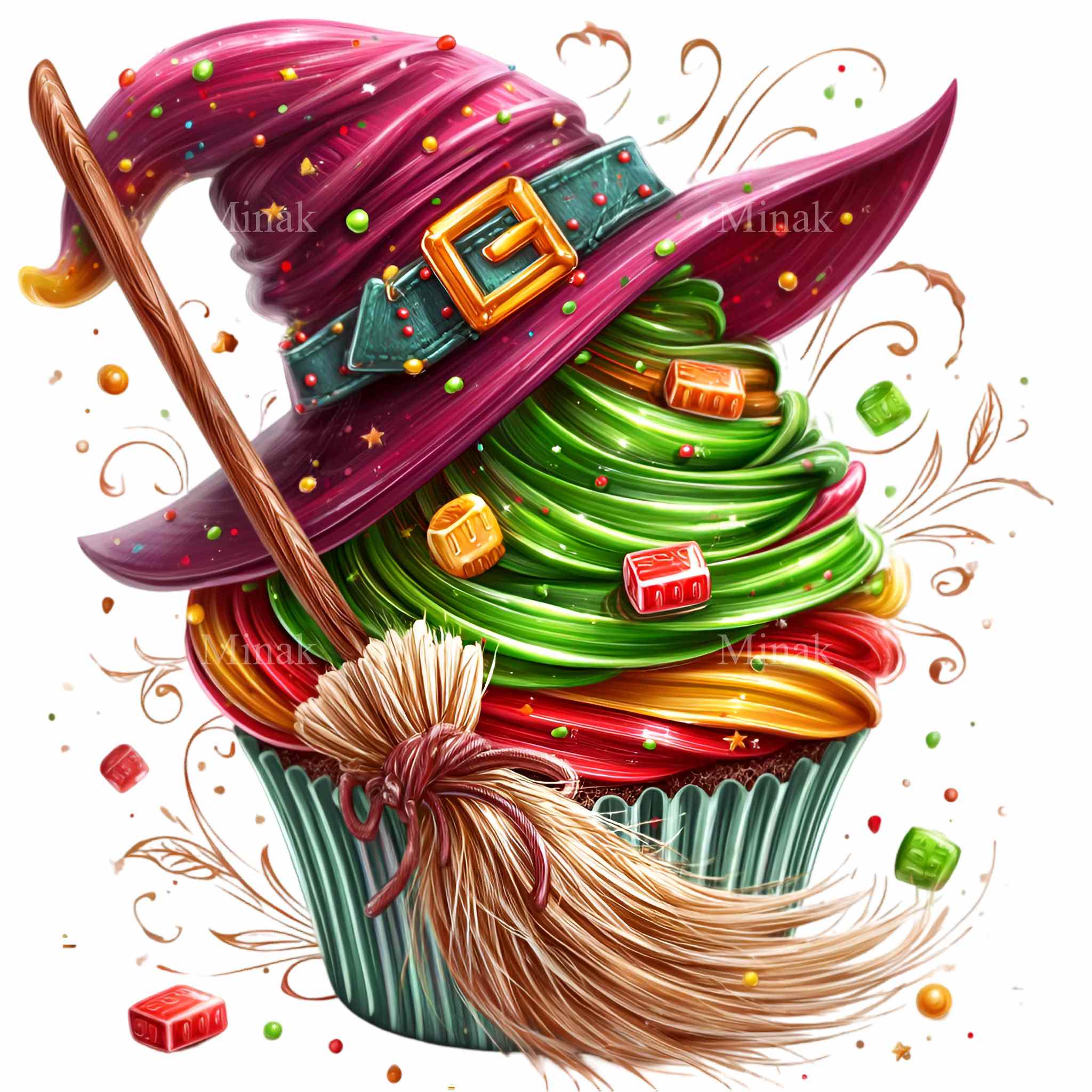 14 PNG Halloween Cupcake Clipart – Witch Hat Rainbow PNG for Party ...
