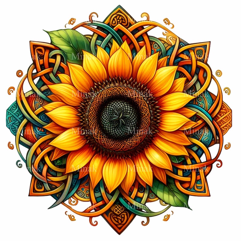 15 PNG Celtic Sunflower Clipart, Knotwork Floral Sublimation, Irish ...