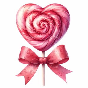 12 Heart Shaped Lollipop PNG Clipart With Pink Bow, Cute Candy ...