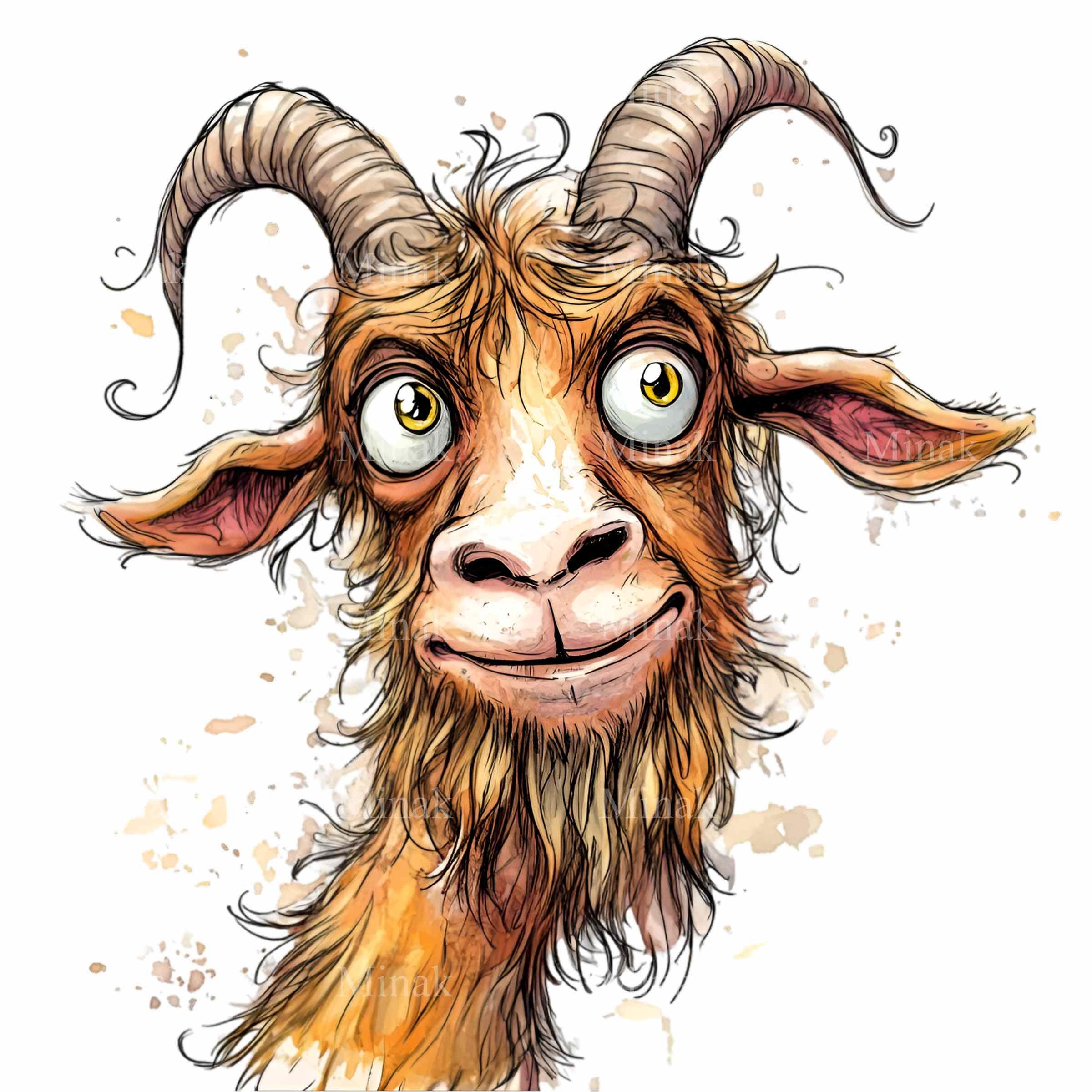 17 PNG Watercolor Goat Clipart, Funny Farm Animal, Colorful ...