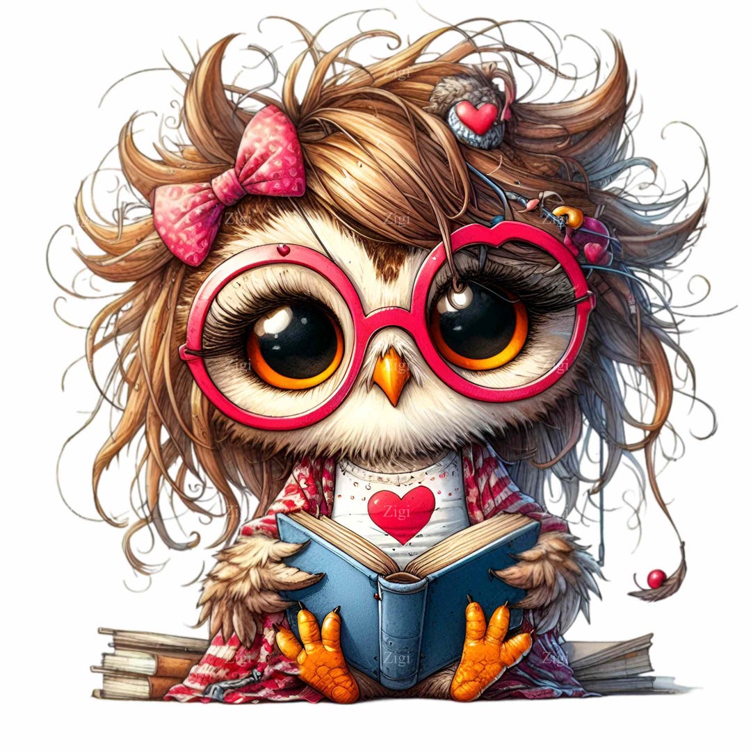 10 PNG Reading Owl Clipart – Book Lover Art With Glasses and Bow for ...