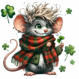 Cute Irish Mouse PNG Clipart With Leprechaun Hat and Shamrock 15 ...