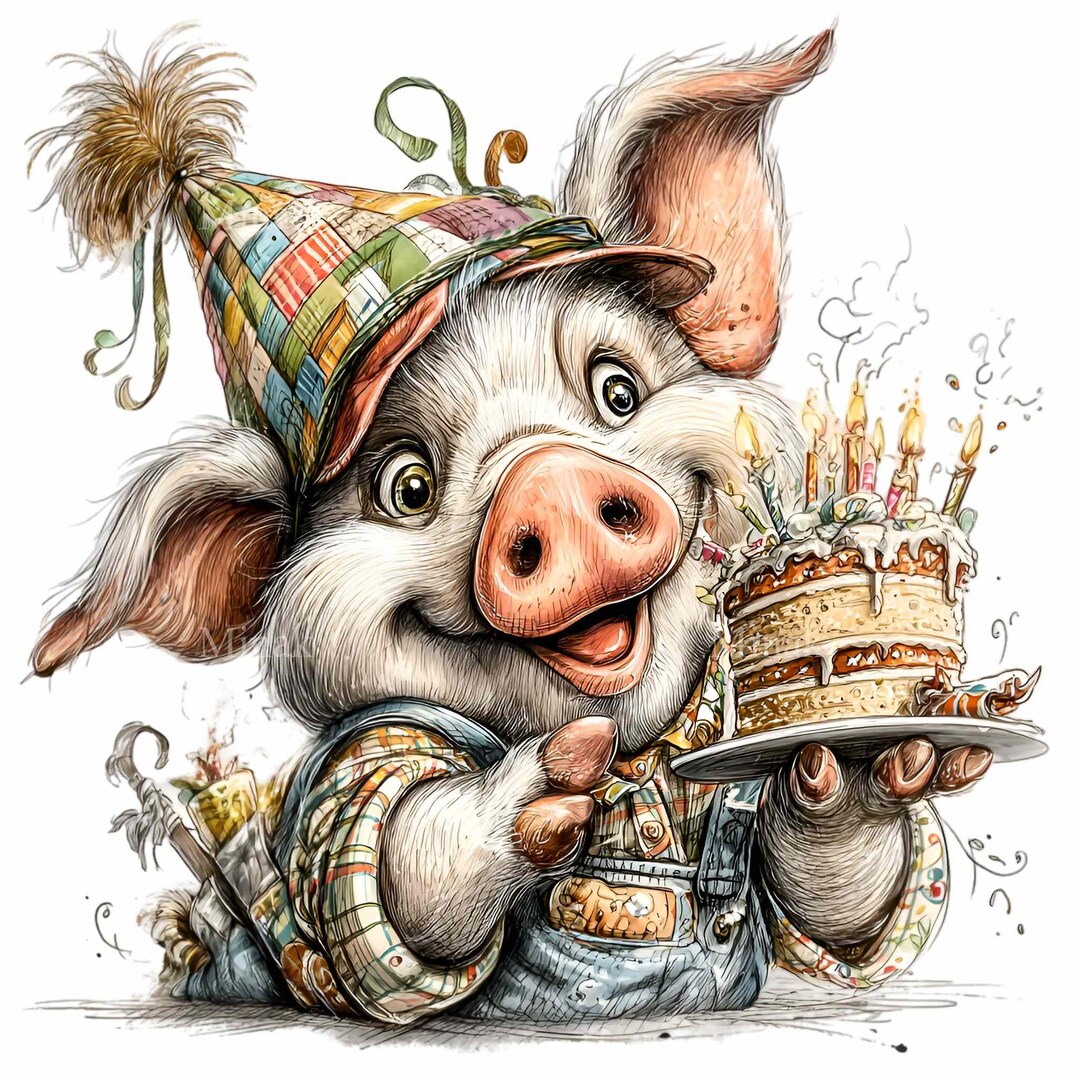 12 PNG Birthday Pig Clipart – Cute Piglet With Cake PNG – Farm Party ...