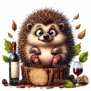 15 Funny Hedgehog PNG Clipart - Cute Hedgehog With Messy Bun, Wine ...
