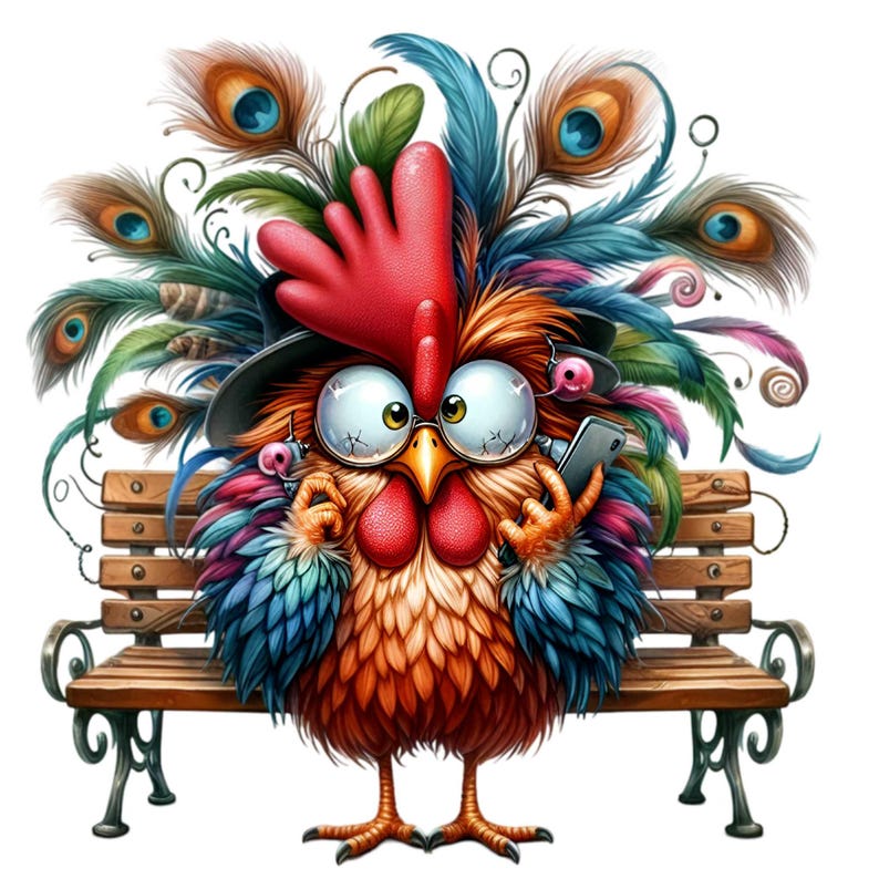 10 PNG Chicken PNG Clipart – Funny Rooster Using Phone Illustration ...