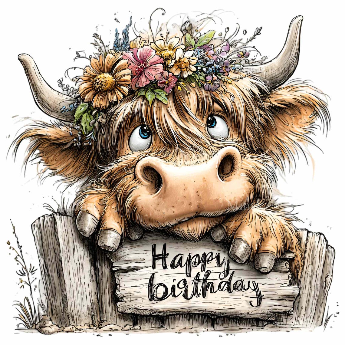 12 PNG Floral Cow Birthday – Cute Baby Cow PNG Clipart – Highland Calf ...