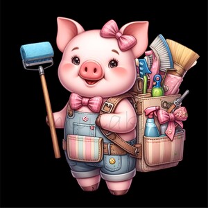 Pig Clipart PNG, 12 Watercolor Cleaning Housework Clip Art, Spring ...