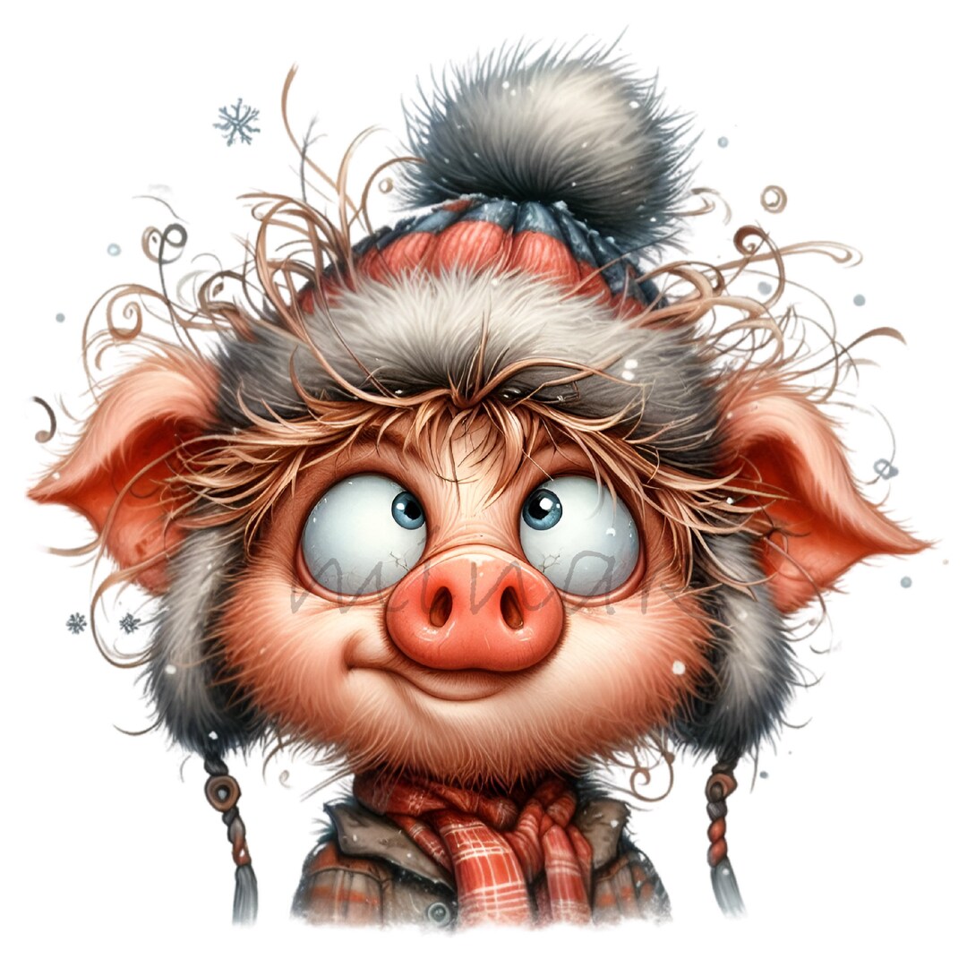 Crazy Pig Winter Hat 10 PNG Quirky Funny Animal Kids Cartoon ...