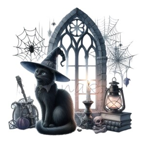 Spooky Halloween Cat Clipart PNG - 12 Gothic Black Kitten Illustration ...