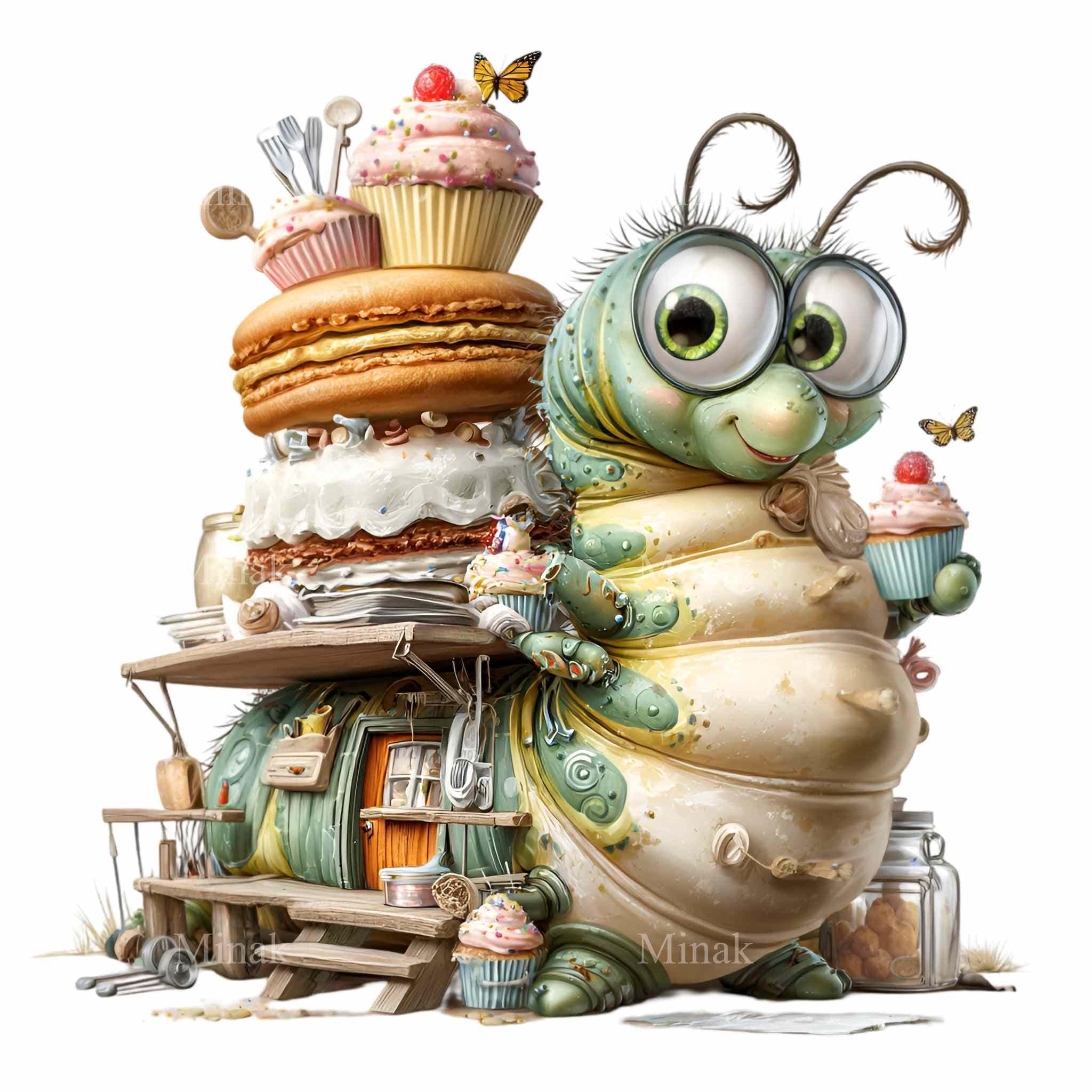 16 PNG Cupcake Bug Clipart – Funny Caterpillar Bakery With Muffin House ...