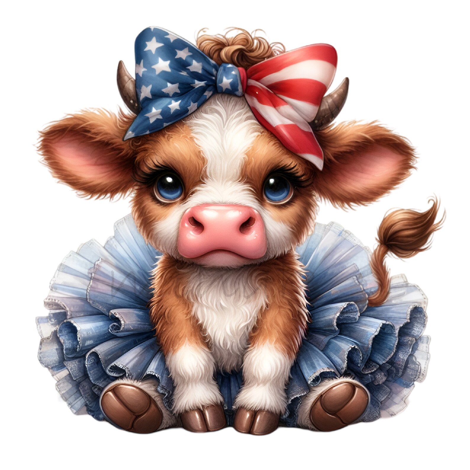 Patriotic Cow PNG, 12 Heifer Baby Animal USA Flag Clip Art, Printable ...