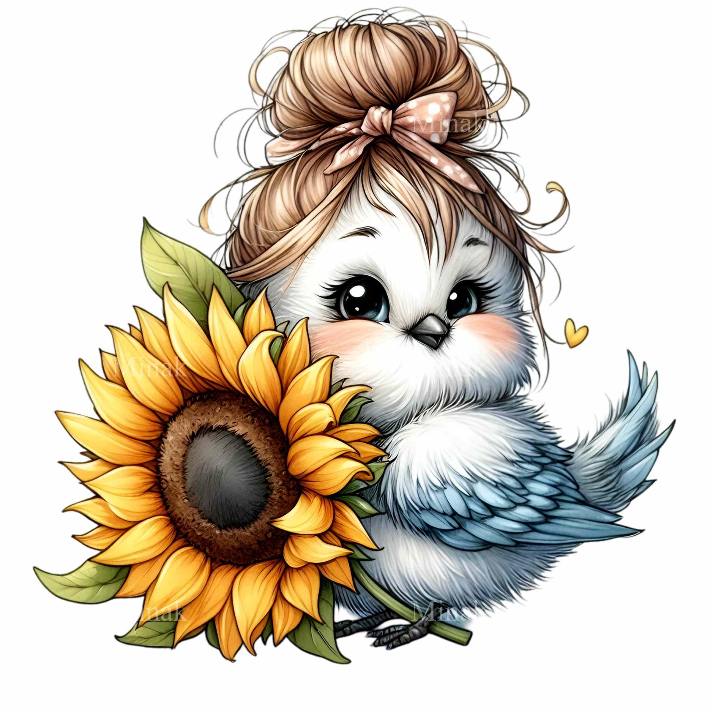 11 PNG Sunflower Bird Messy Bun Clipart, Summer Garden Sublimation - Etsy