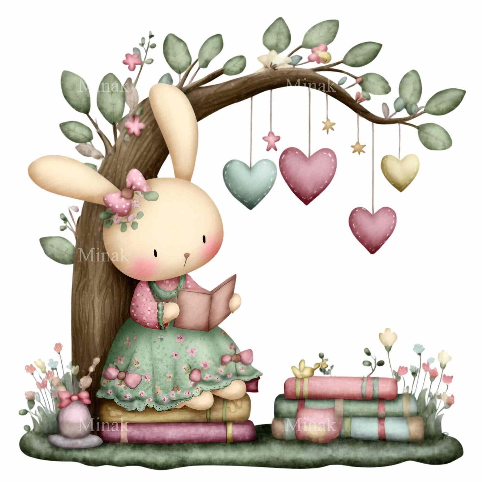 16 PNG Reading Bunny Clipart, Love Letter Rabbit Under Tree for Kids ...