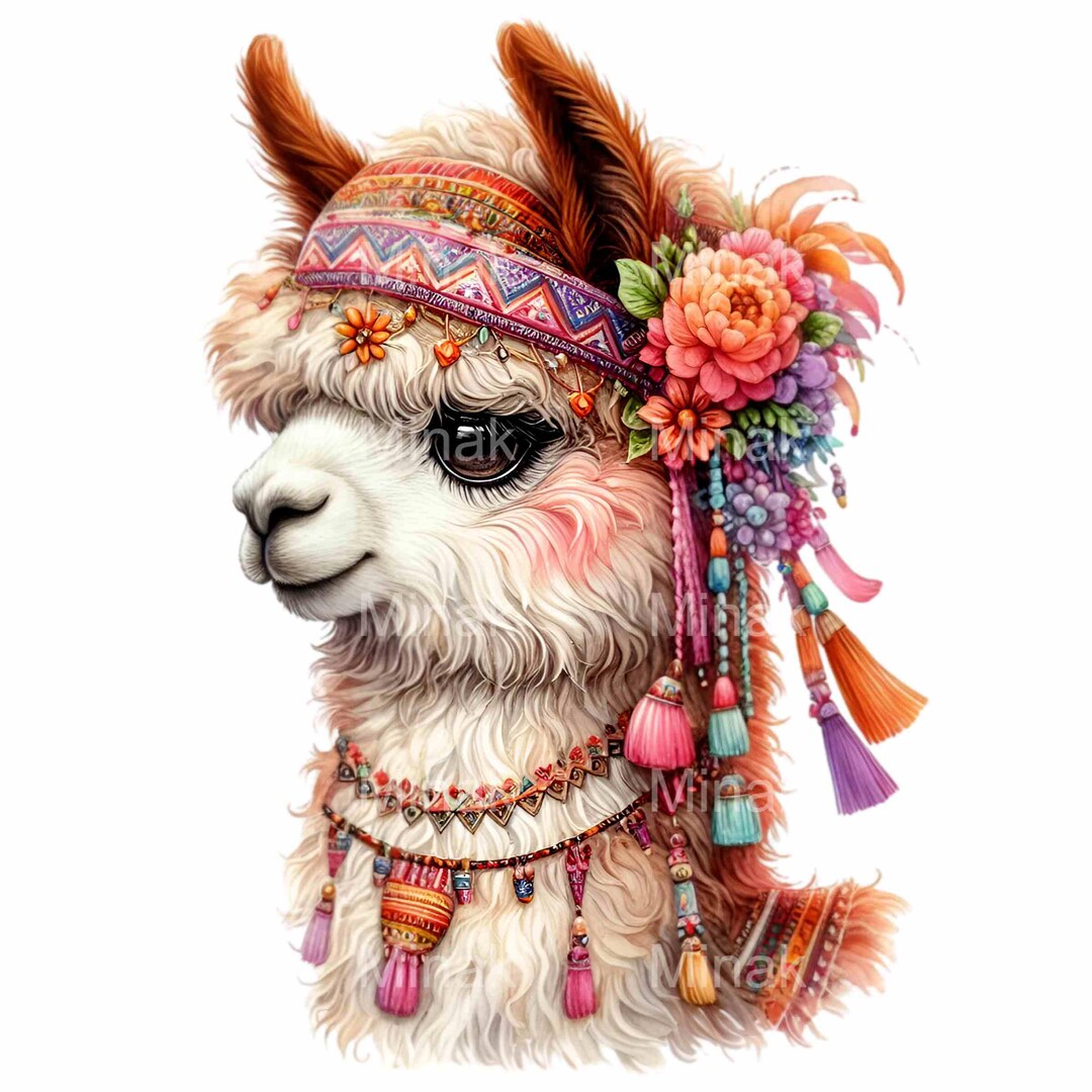 12 PNG Decorative Alpaca Clipart – Floral Animal Art for Kids Decor ...