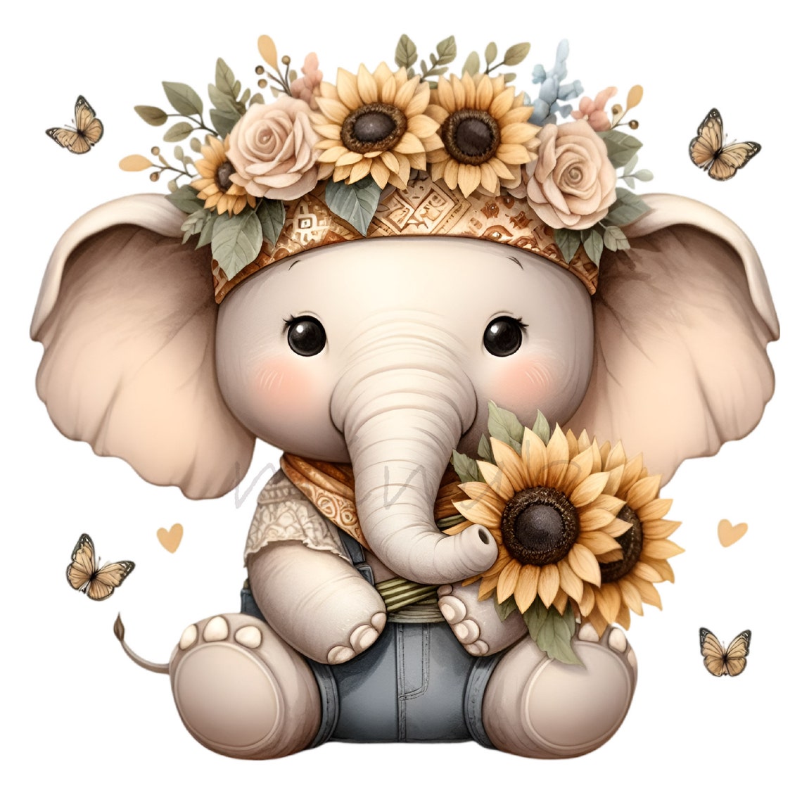 12 PNG Elephant Sunflower Farm Animal Clipart, Nursery Digital Download ...