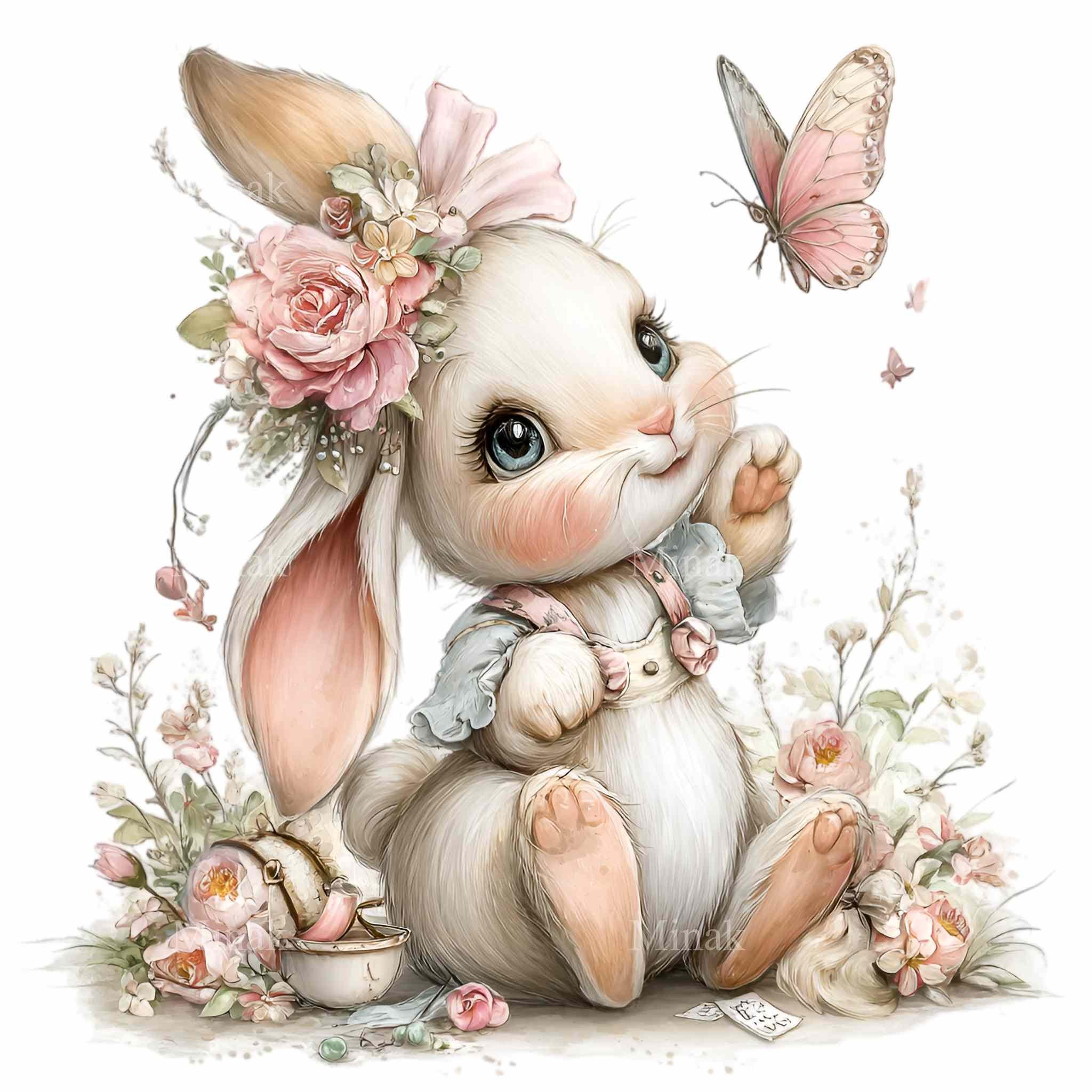 16 PNG Floral Bunny, Spring Rabbit Clipart With Headband, Nursery ...