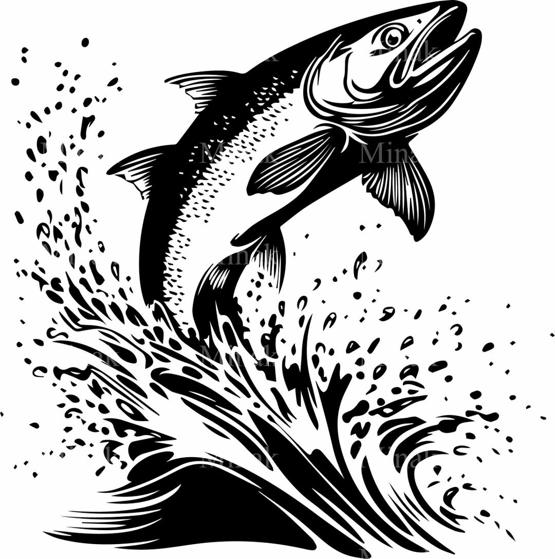 6 Jumping Fish SVG - Dynamic Splashing Silhouette for Fishing ...