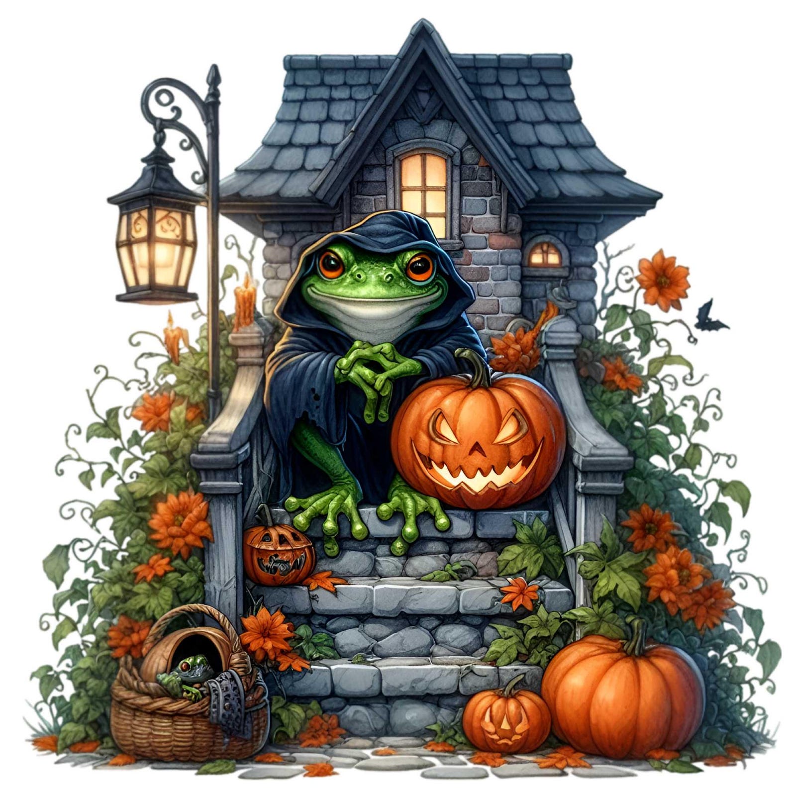 12 PNG Halloween Frog Clipart, Witch Toad Pumpkin Spooky Lantern - Etsy