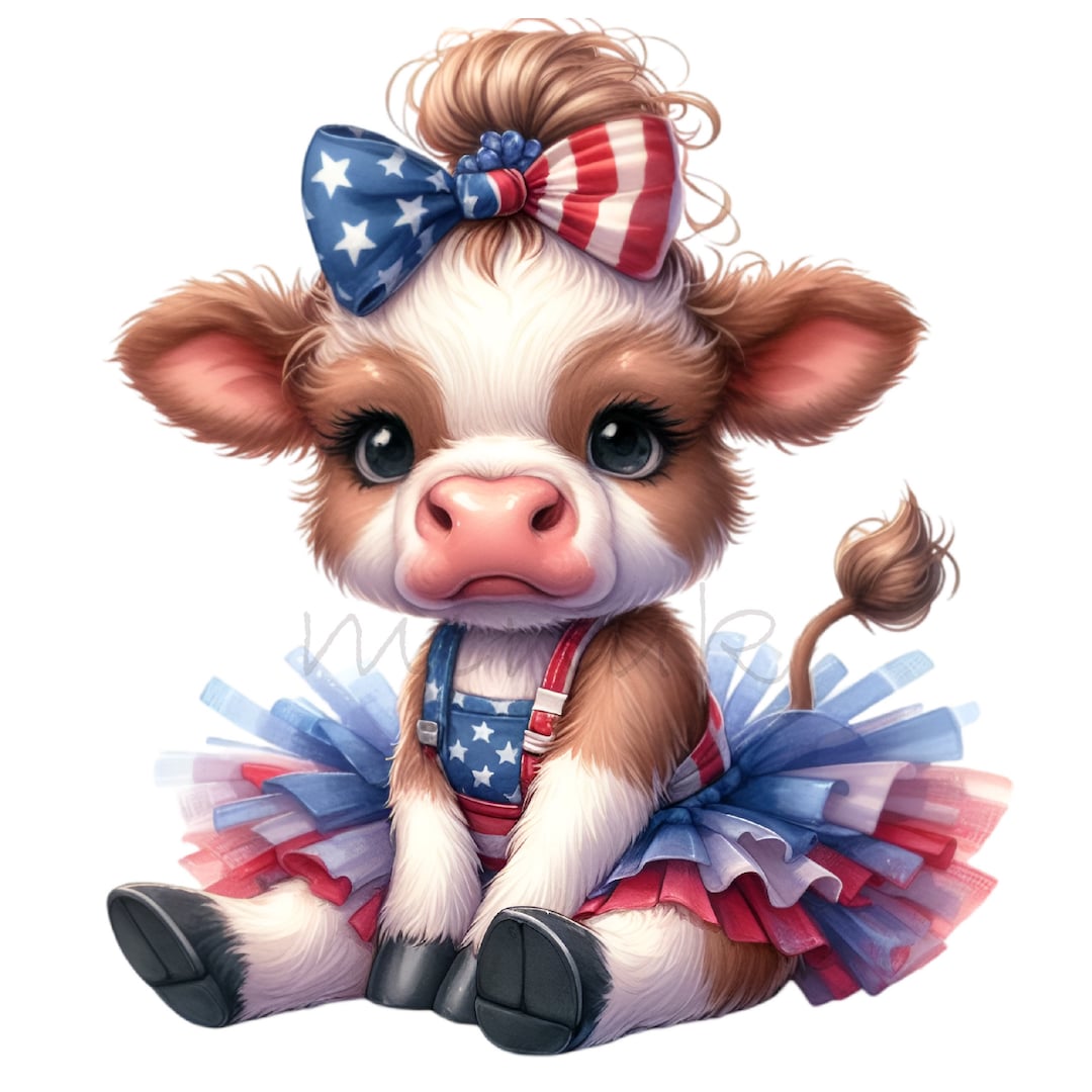 12 Patriotic Cow PNG Clipart - Cute Baby Cow in Stars and Stripes ...