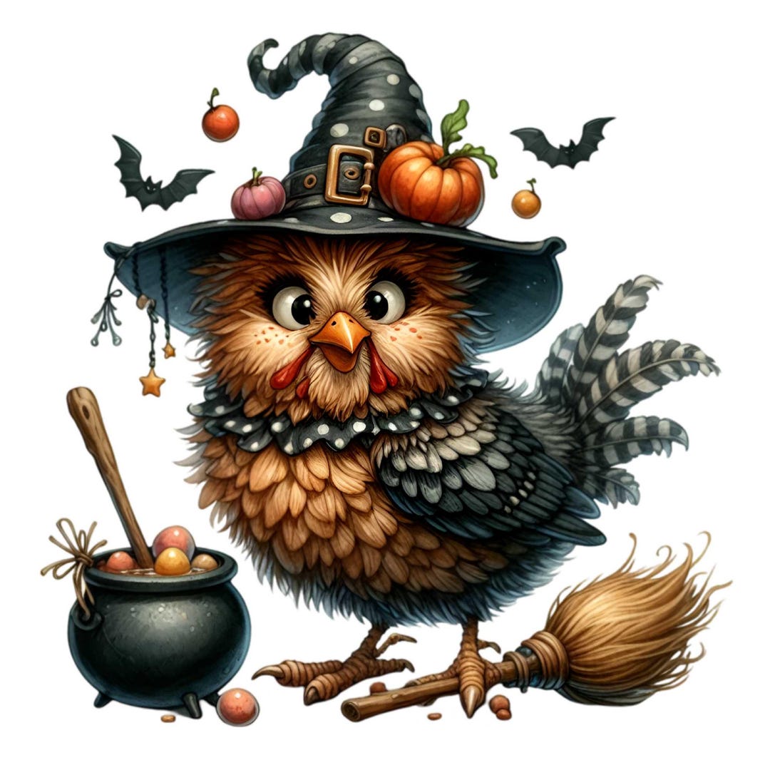 15 Halloween Chicken PNG Clipart – Cute Witch Hen With Star Hat and ...