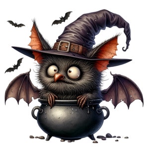Crazy Bat With Witch Hat and Cauldron 12 PNG Quirky Animal Funny ...