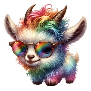 12 Rainbow Goat With Glasses PNG Clipart, Colorful Animal Illustration ...