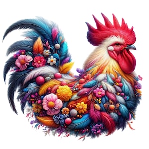 Colorful Chicken Clipart PNG, 14 Vibrant Hen Art for Scrapbooking ...