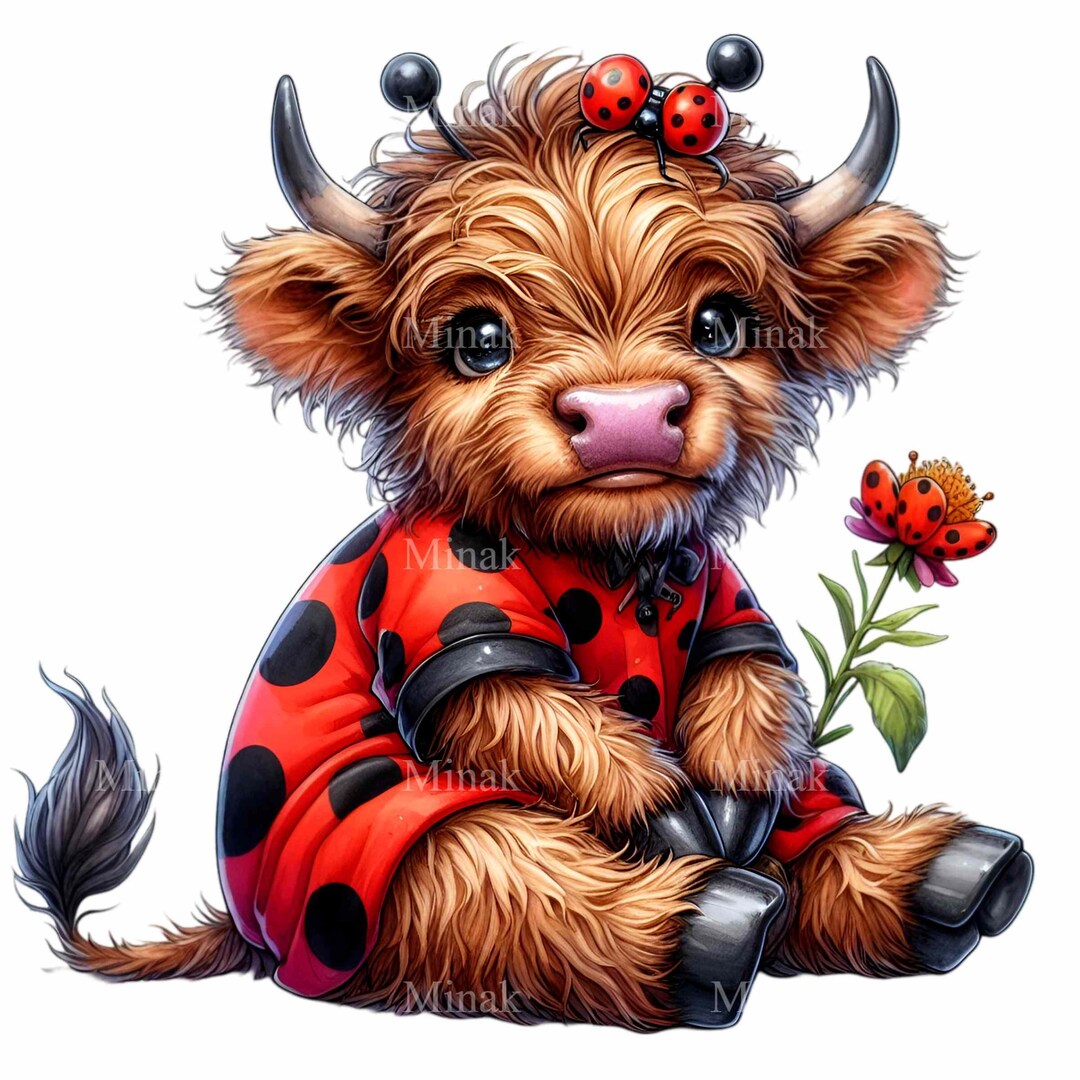 12 PNG Ladybug Cow Clipart – Spring Farm Animal Illustration, Nursery ...