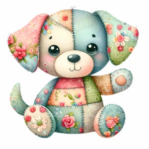 Patchwork Puppy PNG Clipart | 14 Cute Quilted Dog Illustration | Floral ...