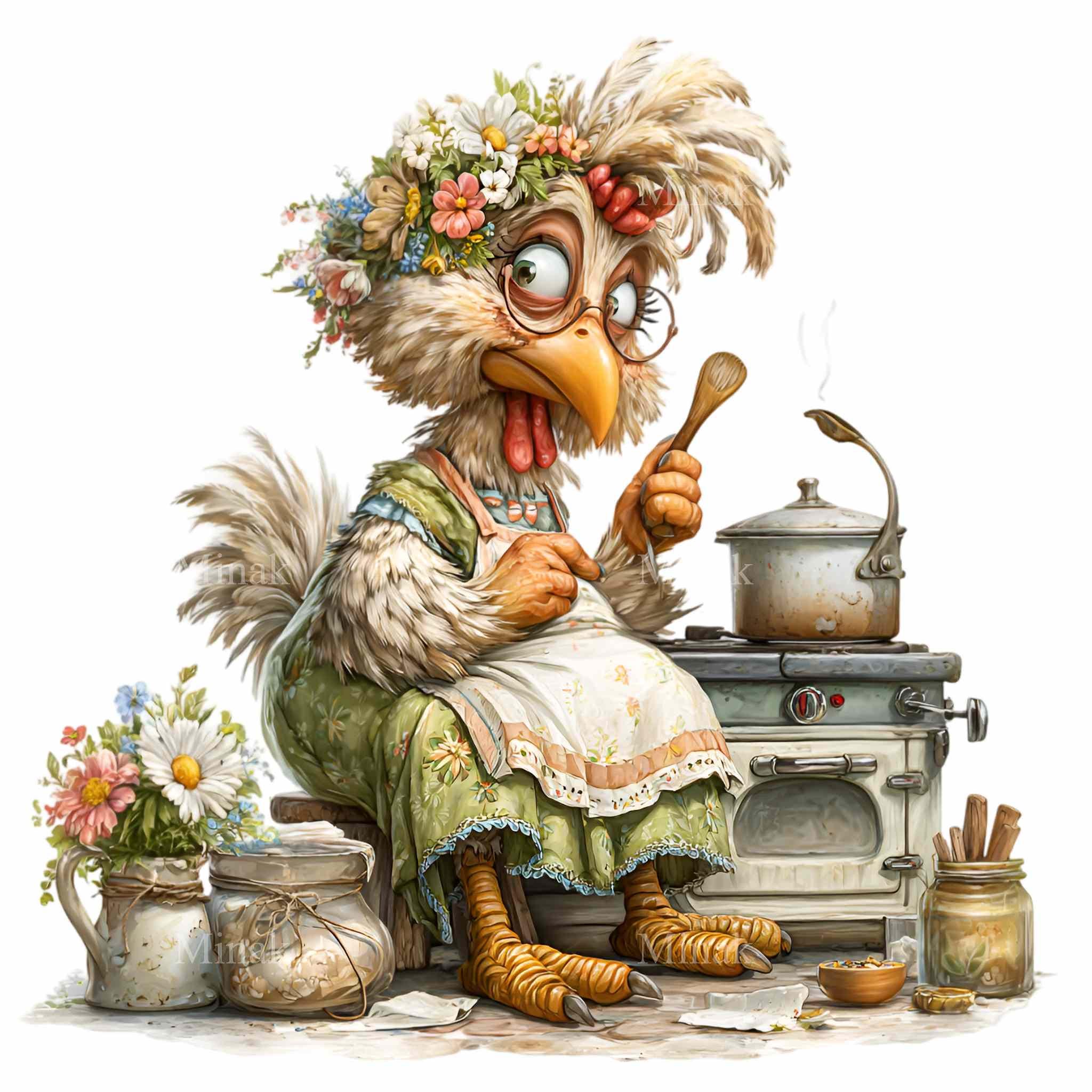 15 PNG Cooking Chicken Clipart – Farm Hen Chef Illustration, Kitchen ...