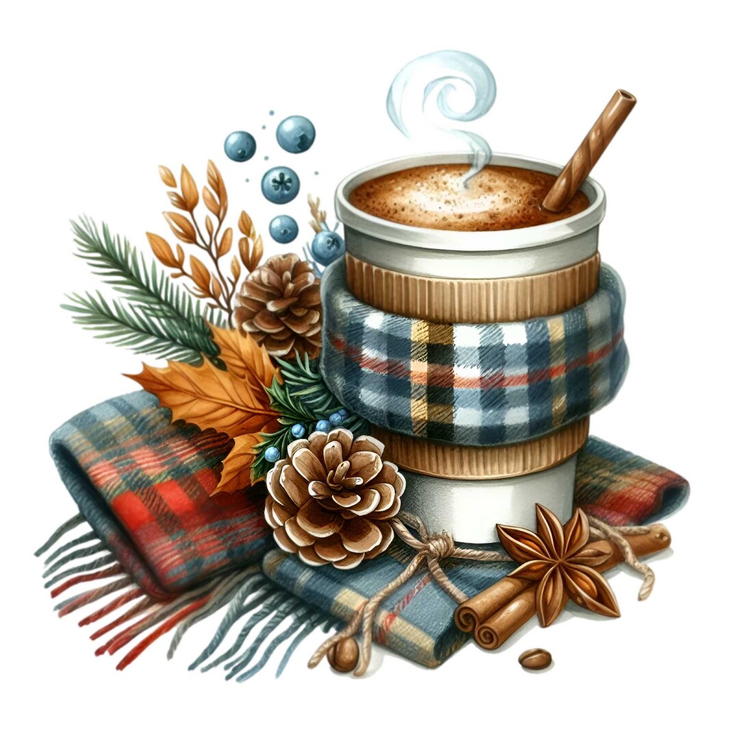 12 PNG Autumn Coffee Clipart - Fall Drink With Plaid Scarf and ...