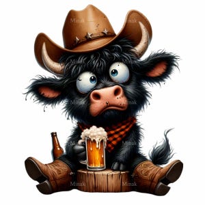Cowboy Bull Beer Clipart, 15 PNG Bull With Cowboy Hat and Beer Mug, Fun ...