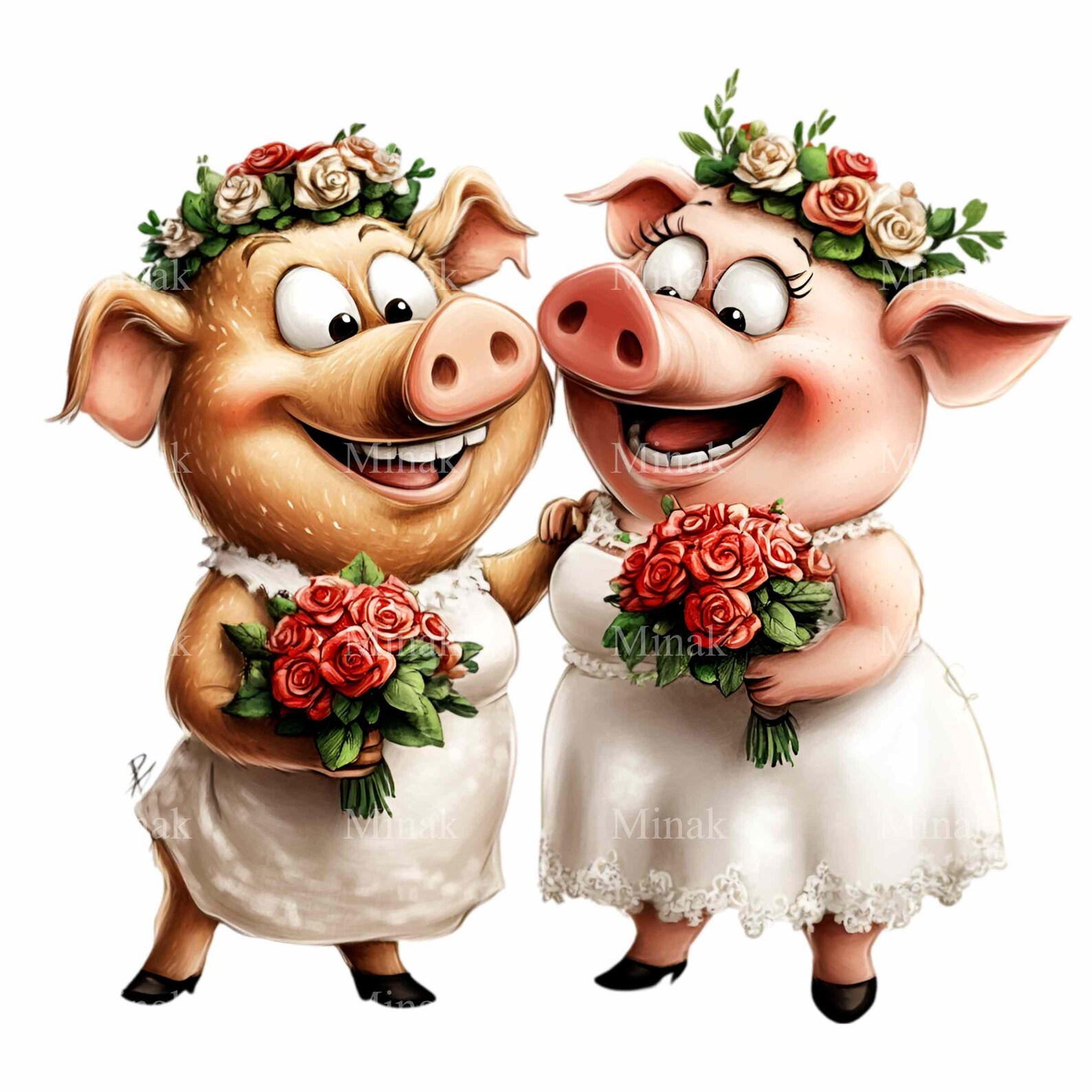 12 PNG Wedding Pigs Clipart – Bride Groom Pig Illustration, Funny Farm ...