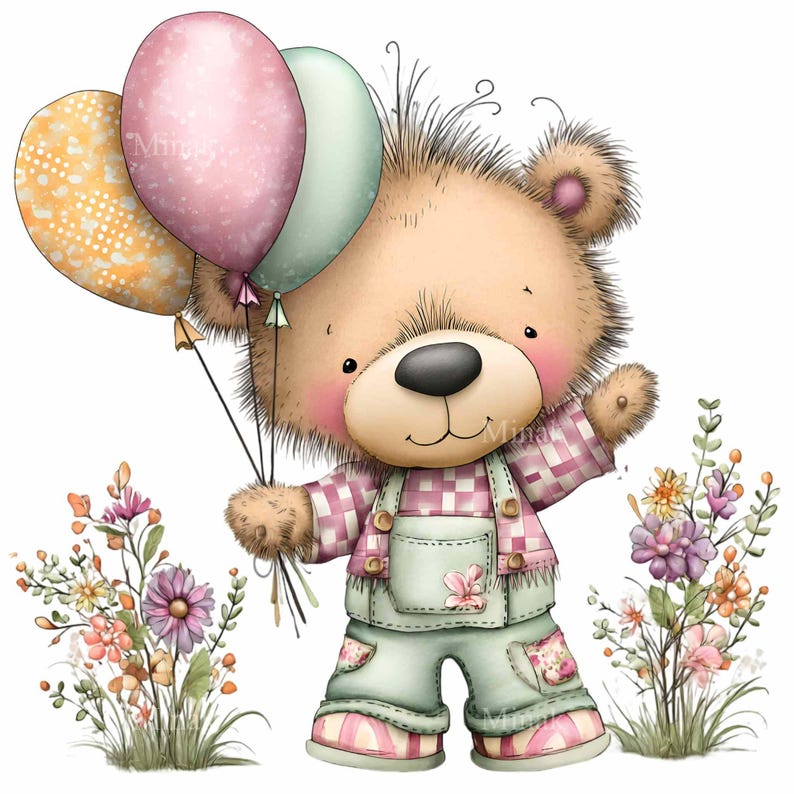 16 PNG Birthday Bear Clipart – Cute Bear PNG for Nursery Wall Art, Baby ...